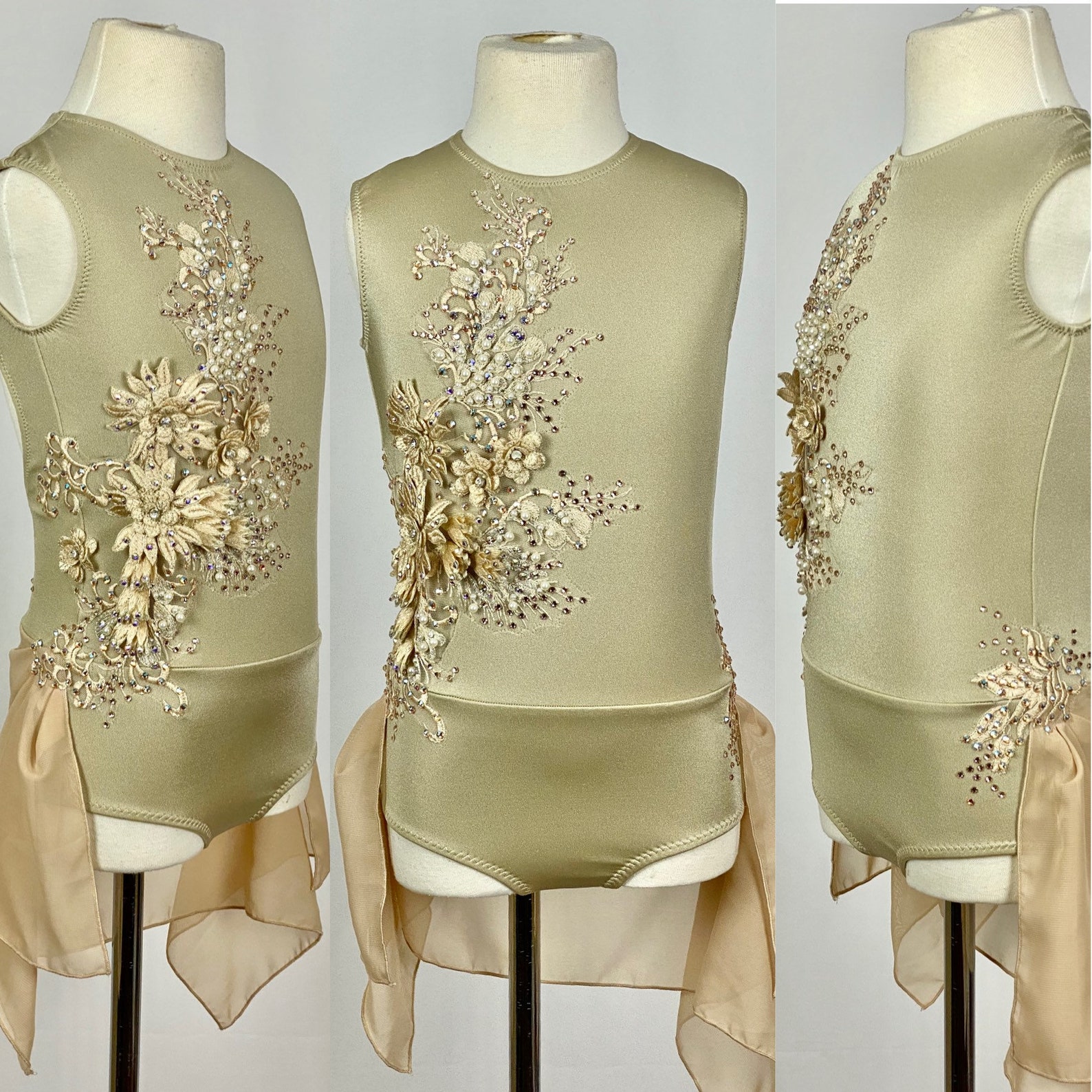 Child Med/large Custom One Piece Gold Dance Costume With Half Skirt ...