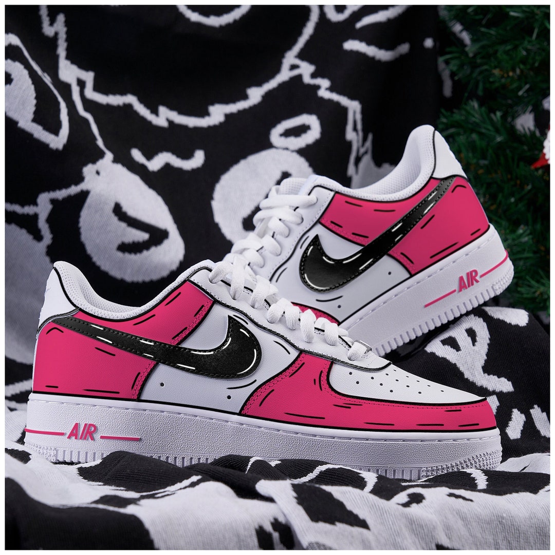 Custom Hot Pink Outlined Lines Air Force 1, Handpainted Pink Custom AF1 ...