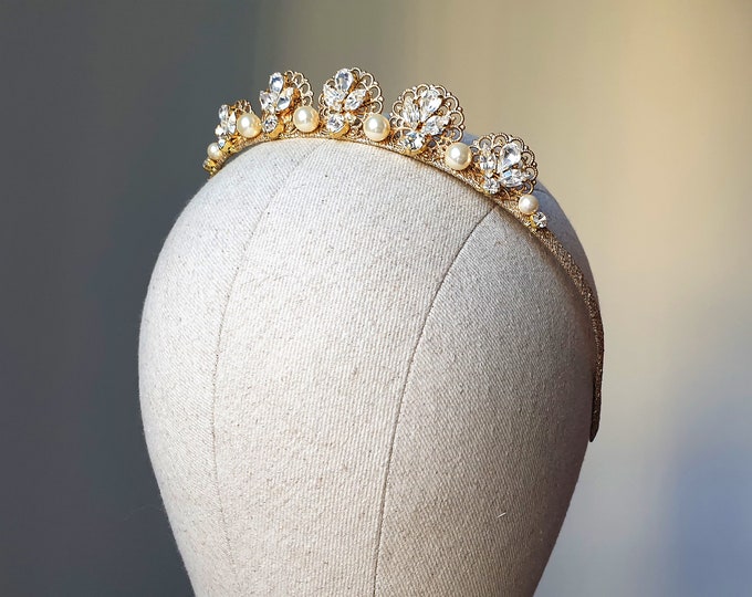 Wedding Kokoshnik Bridal Gold Crown Double Wedding Pearl Crown Bridal ...