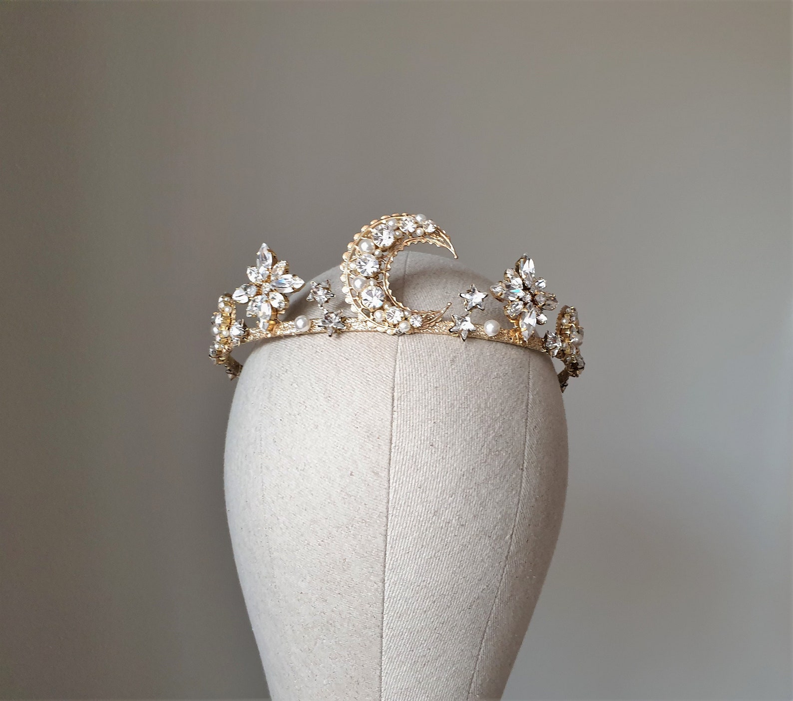 Celestial Bridal Crown: Gold Star, Moon, and Pearl Tiara - Etsy