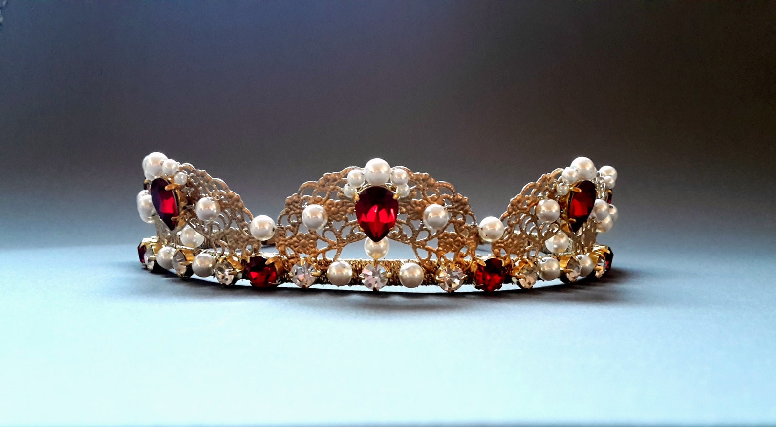 Red Bridal Crown Gold Tiara Red Wedding Pearl Crown Bridal Tiara Red ...