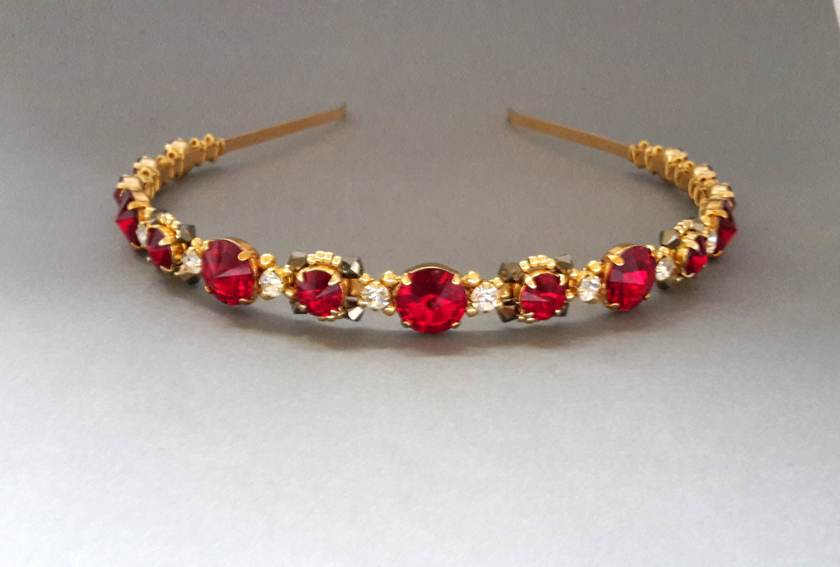 Red Crystal Bridal Tiara, Gold Bridesmaid Headband - Etsy
