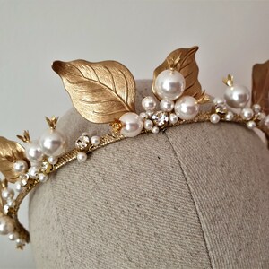 Gold Leaf Crown Bridal Pearl Tiara Wedding Pearl Crown Bridal Gold Leaf ...