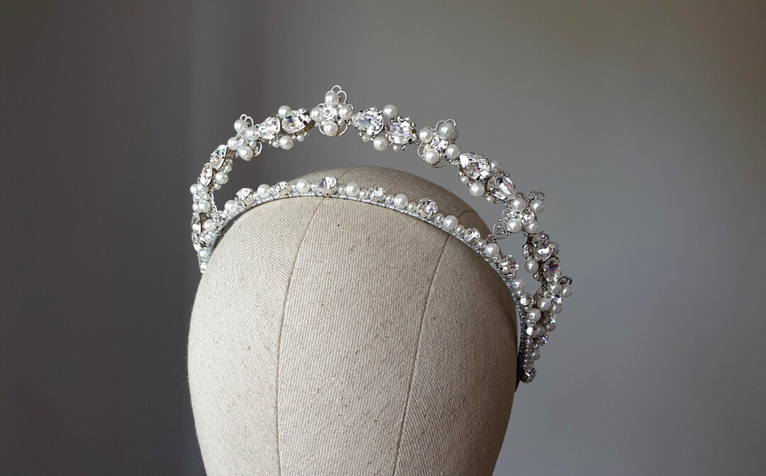Bridal Crown Wedding Pearl Tiara Bridal Crystal Tiara Silver Double ...