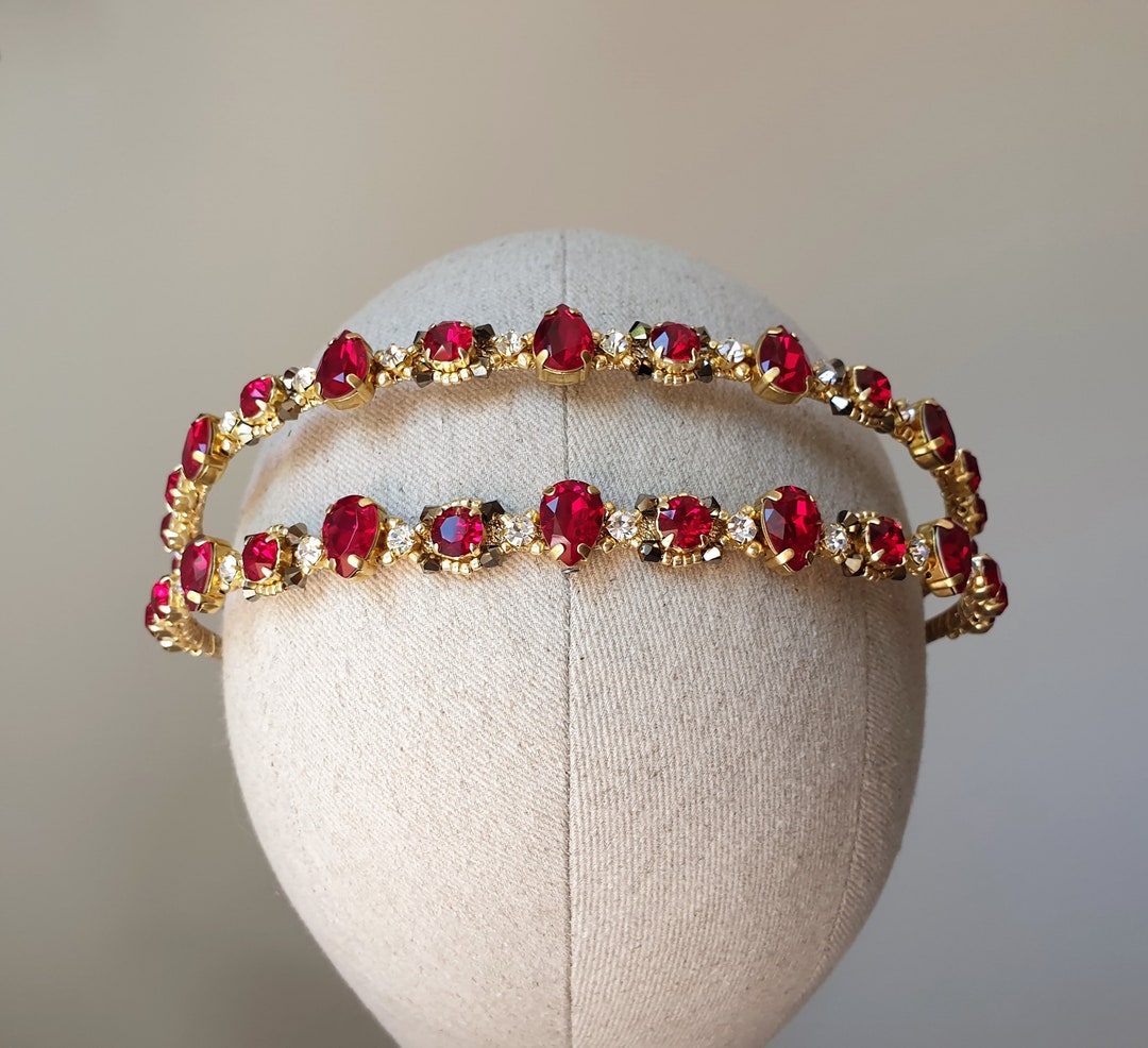 Bridal Tiara Red Crystal Headband Bridal Crown Wedding Gold Tiara Red ...