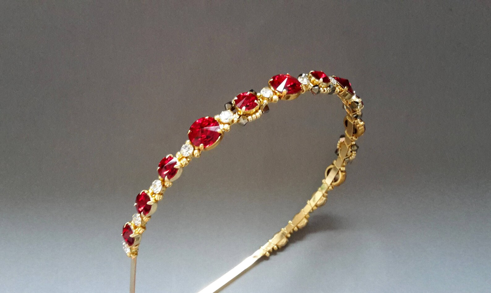 Red Crystal Bridal Tiara, Gold Bridesmaid Headband - Etsy