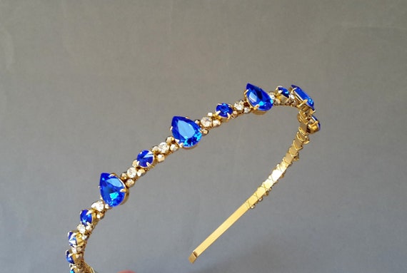 Royal Blue Crystal Headband Bridesmaid Blue Headband Wedding Etsy