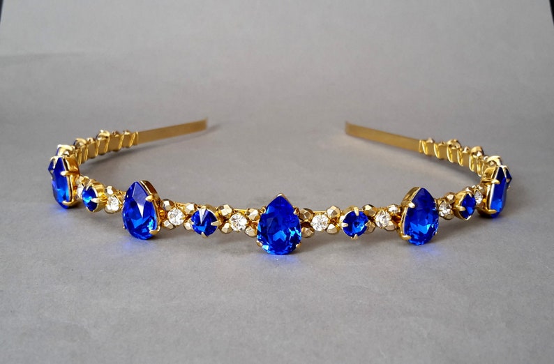 Royal Blue Crystal Headband Bridesmaid Blue Headband Wedding Etsy