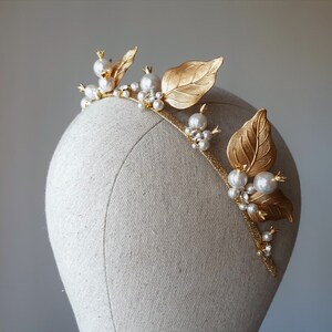Gold Leaf Crown Bridal Pearl Tiara Wedding Pearl Crown Bridal Gold Leaf ...