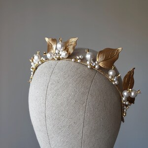 Gold Leaf Crown Bridal Pearl Tiara Wedding Pearl Crown Bridal Gold Leaf ...