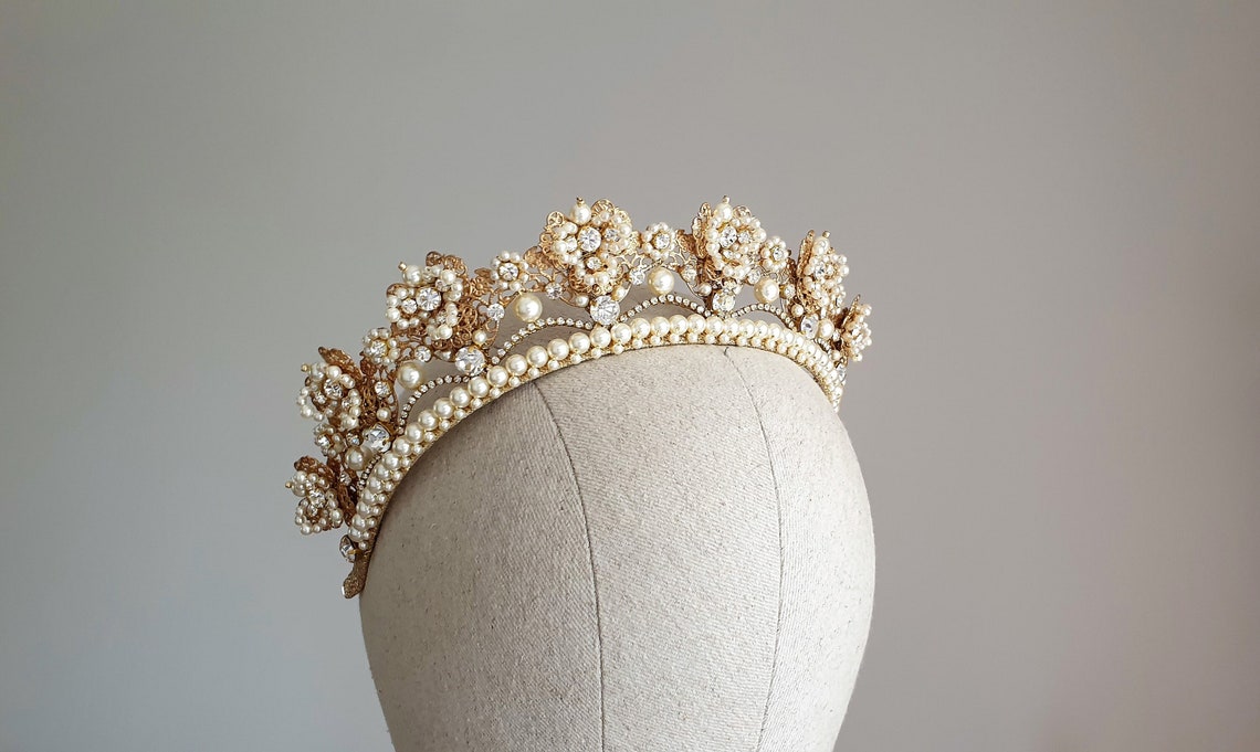 Wedding Pearl Crown Bridal Crown Bridal Flower Tiara Wedding - Etsy