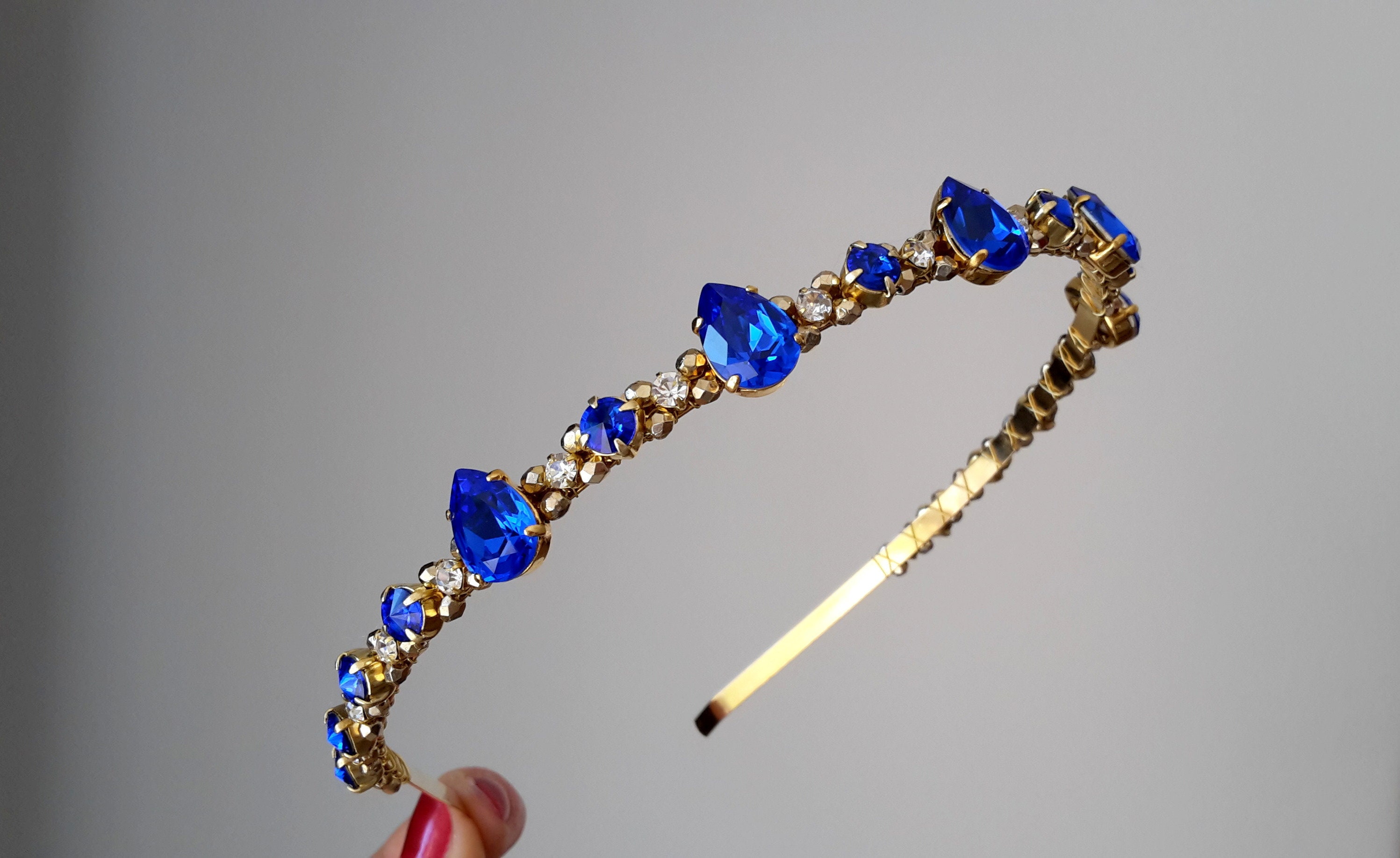 Bridesmaid Blue Headband Royal Blue Crystal Headband Wedding Etsy