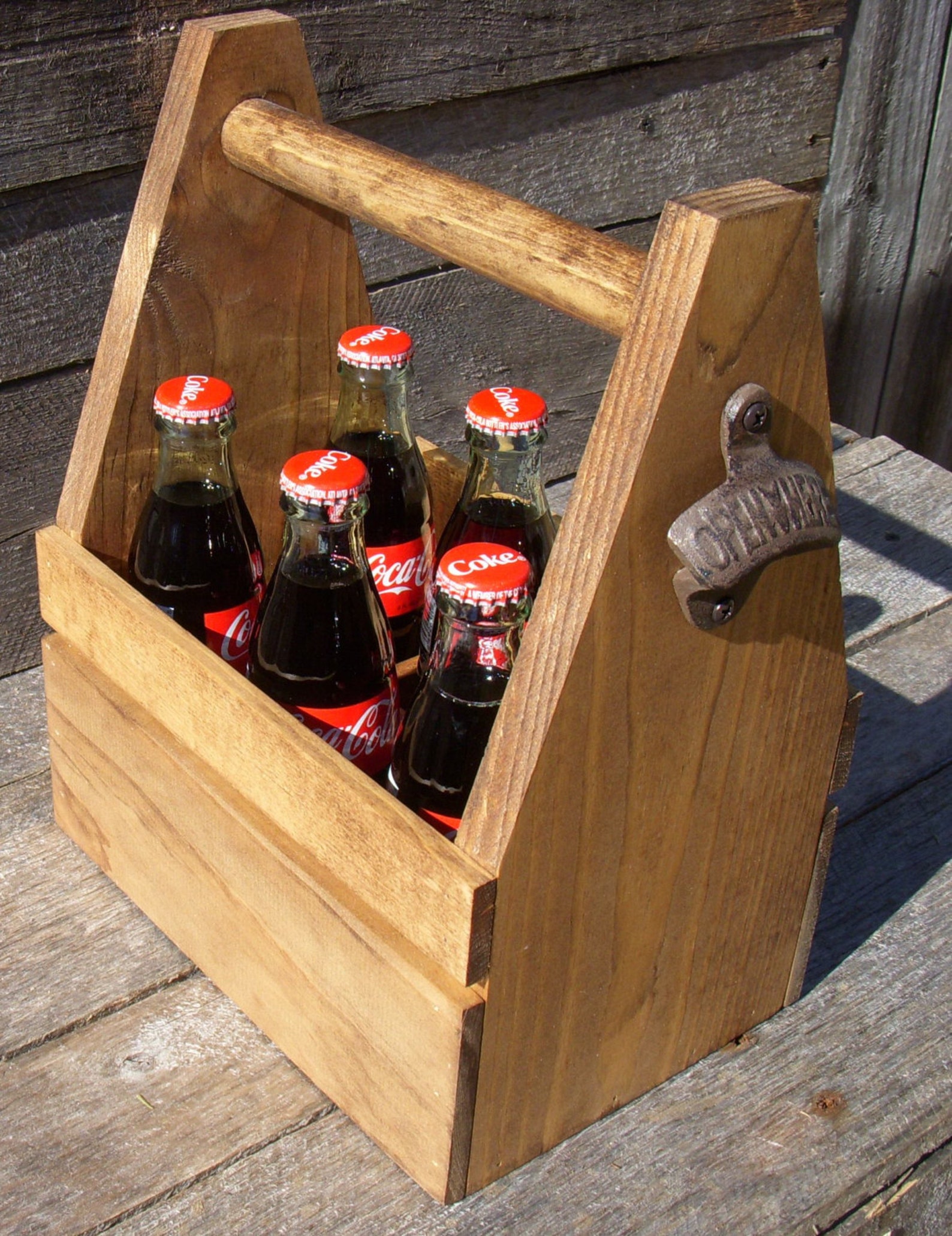 Rustic Wooden Beer/soft Drink Tote, Beer Carrier With Bottle Opener ...
