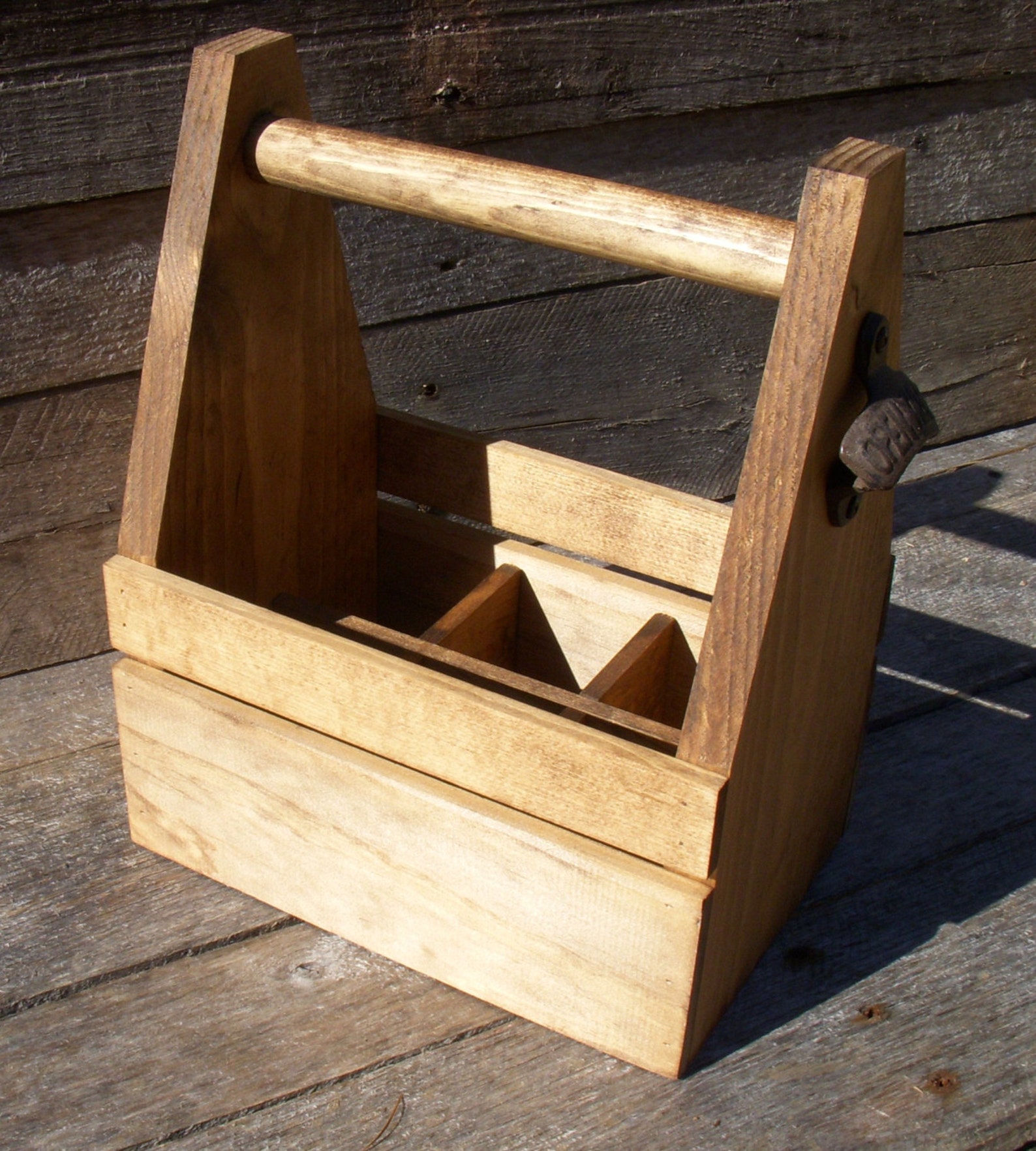 Rustic Wooden Beer/soft Drink Tote, Beer Carrier With Bottle Opener ...