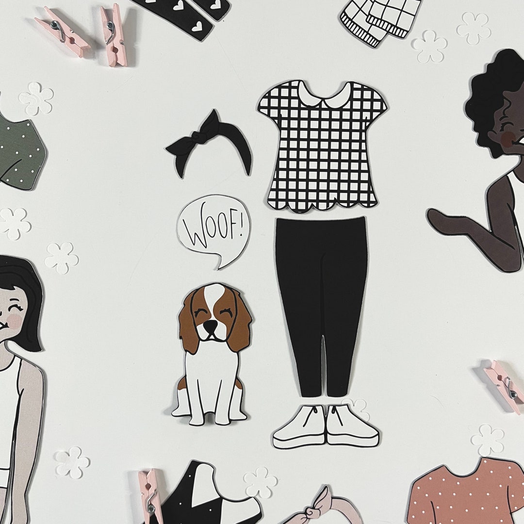 Puppy Love Magnetic Paper Doll Outfit and Pet, Hand Drawn Dress up Doll ...