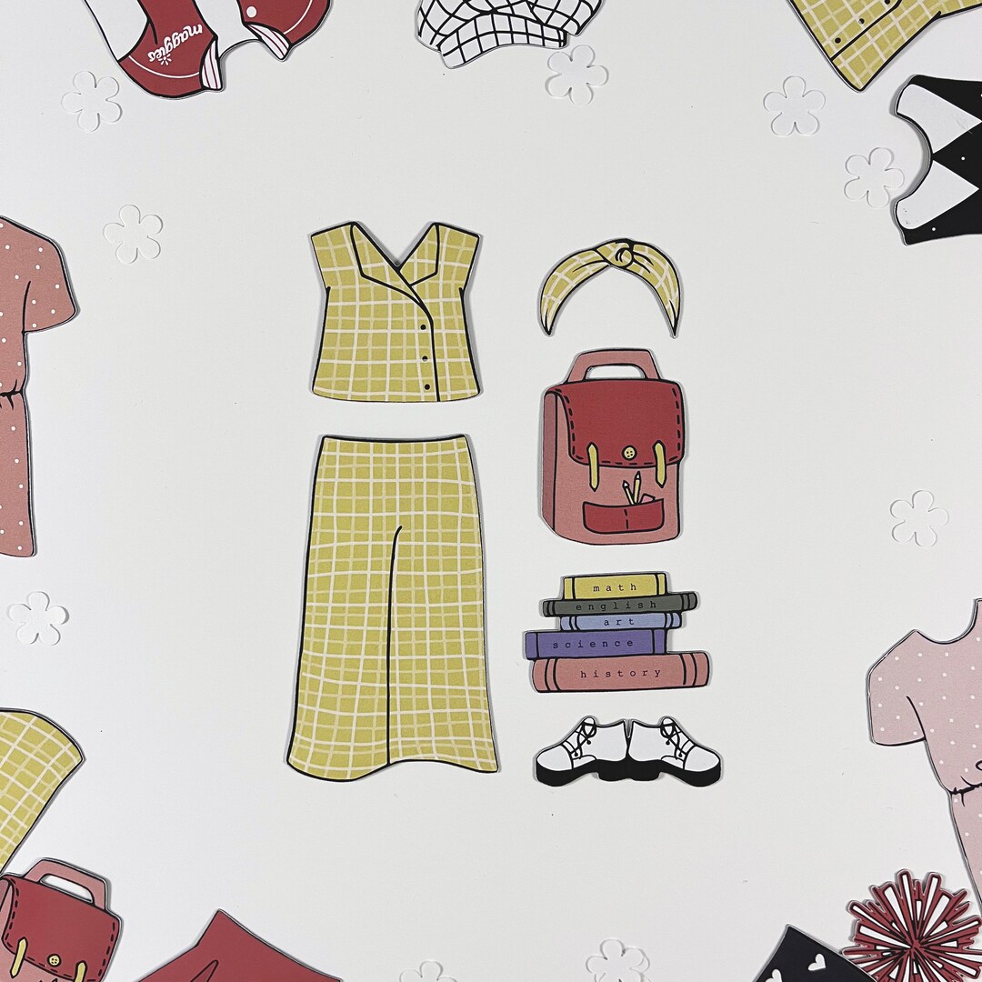 Back to School Magnetic Paper Doll Modern Outfit, Hand Drawn Dress up ...