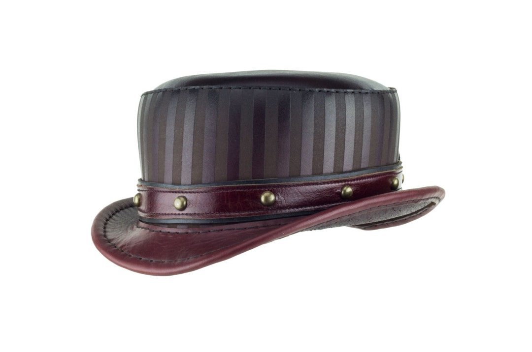 Oxblood Red Leather Hat "modest Baron" Oxblood Short Height Top Hat ...