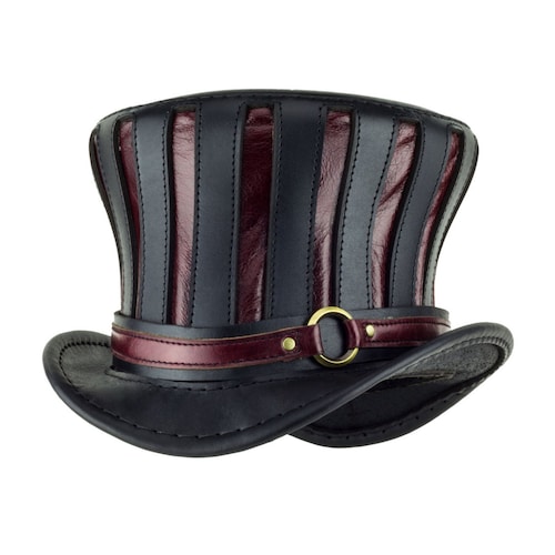 Mad Hatter Hat Striped Leather Top Hat in Black and Red - Etsy