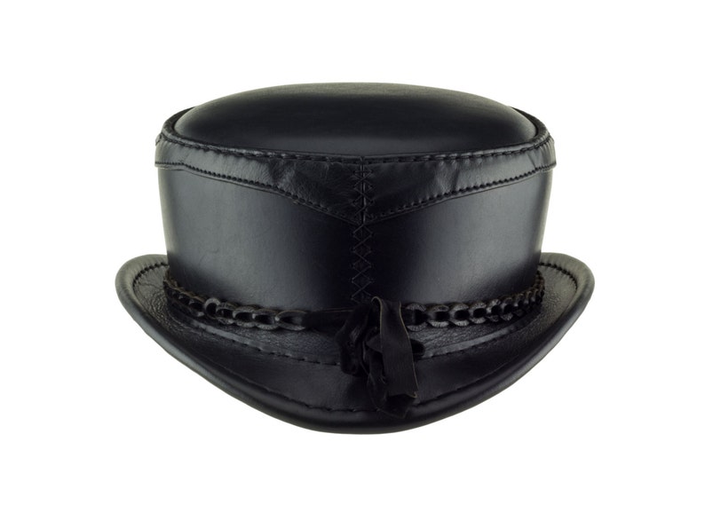 Leather Top Hat mystic Black Sci Fi Short Tophat Labradorite Cyber Tech ...