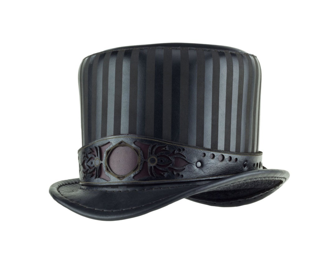 Festival Top Hat - Black Leather "baron" Stovepipe Top Hat With Red ...