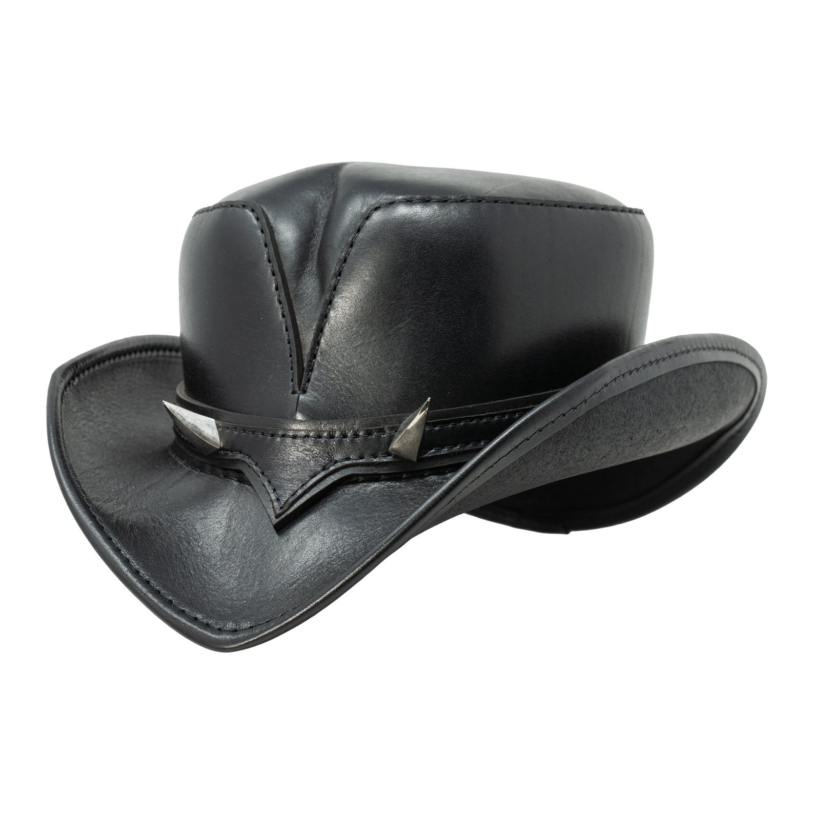 Black Leather Hat - "wicked Rambler" Apocalyptic Western Hat With ...