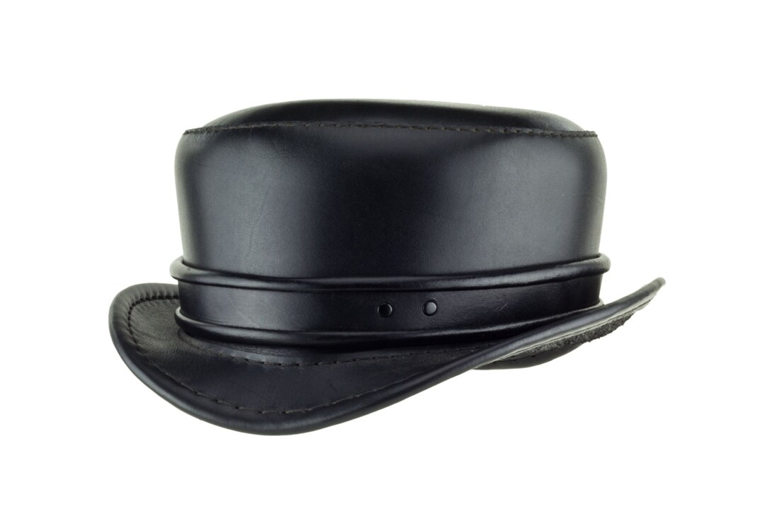 Short Leather Top Hat - "pinkerton" Black - Steampunk Tophat - Top ...