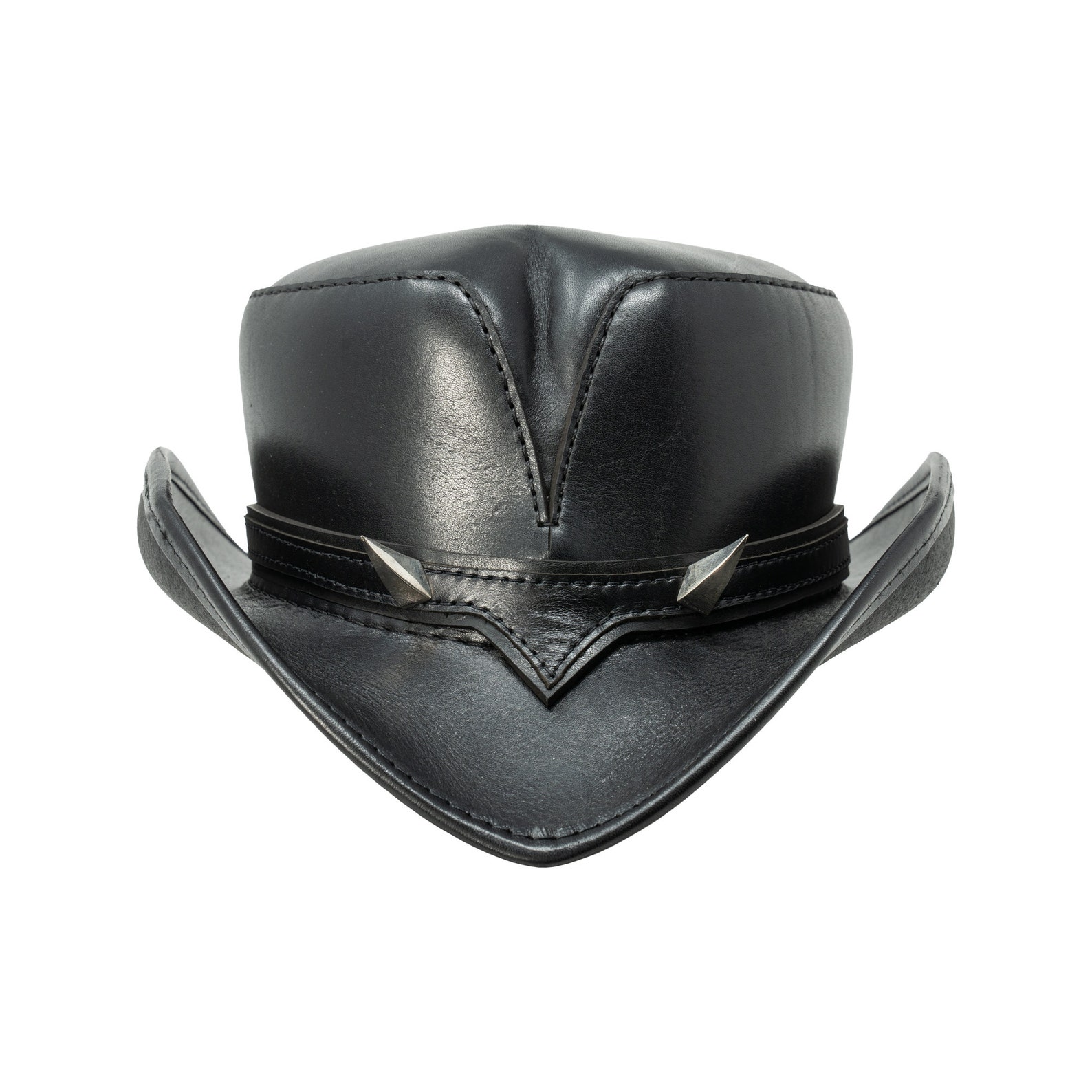 Black Leather Hat - "wicked Rambler" Apocalyptic Western Hat With ...
