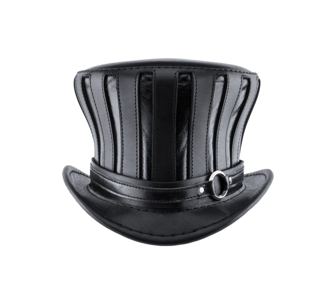Black Leather Striped Top Hat mad Hatter - Etsy