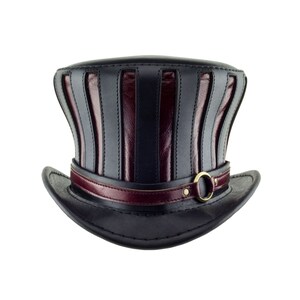 Mad Hatter Hat Striped Leather Top Hat in Black and Red - Steampunk Hat ...