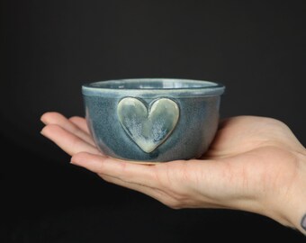 Blue Heart Ceramic Bowl, Hand Painted Heart Motif Bowl, Decorative Bowl ...