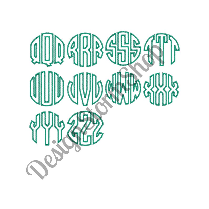 6 Sizes/circle Monogram Font Applique Design/zigzag | Etsy