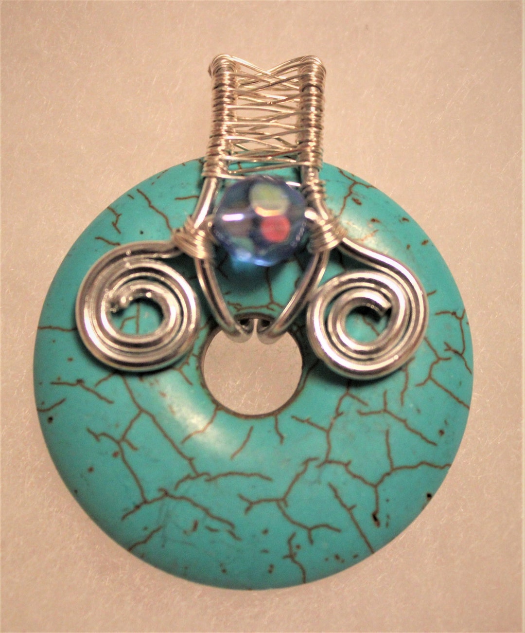 Genuine Turquoise Donut Silver Jewelry Wire Wrapped 2.5 X 1.5 Inch ...