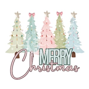 Pastel Retro Merry Christmas Vintage Christmas Tree- Vintage Merry ...