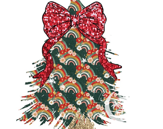 Boho Rainbow Glitter Trendy Christmas Tree- Coquette Glitter Christmas ...