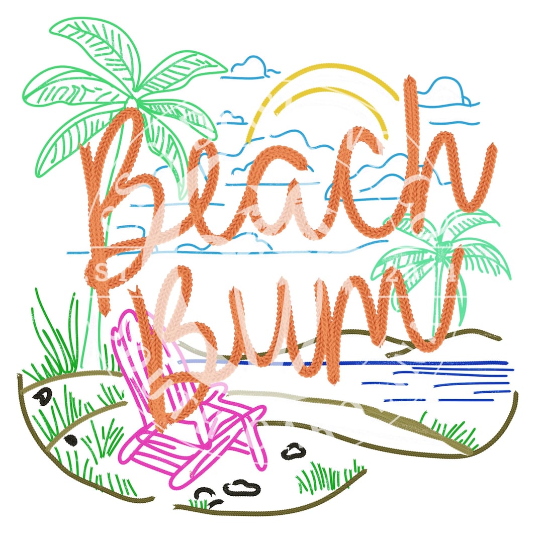 Beach Bum Retro Neon Vibes Surfer Girl Faux Embroidery Printable Trendy ...
