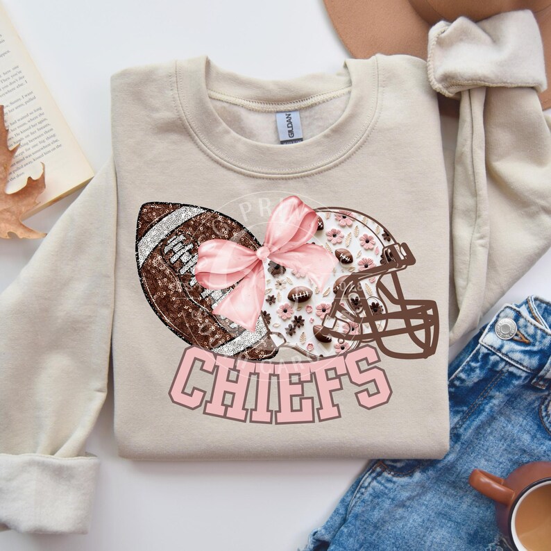 Chiefs Mascot Coquette Football Pink Out Faux Sequin Football Vintage ...