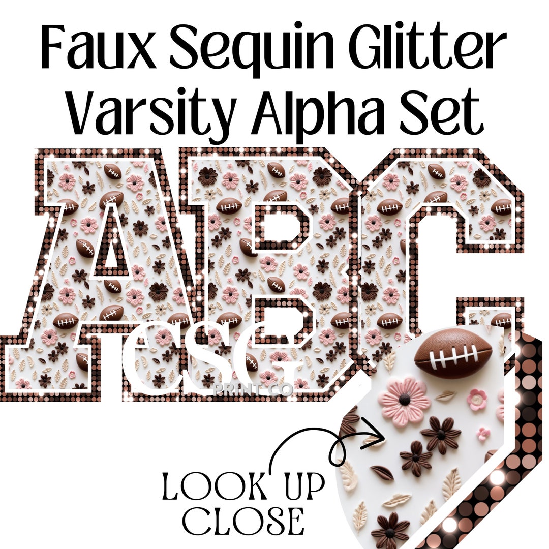 Football Faux Embroidery Glitter Alpha Sublimation Png Letter Set ...