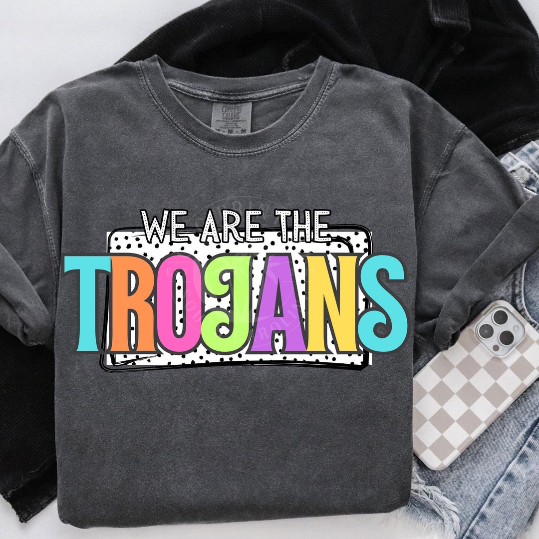 Trojans Neon Retro Dot Fan Gear Football School Spirit Png Retro Mascot ...