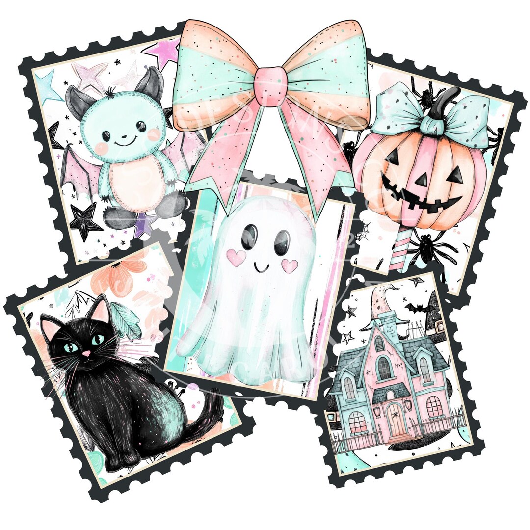 Pastel Halloween Stamps Cute Preppy Trick or Treat Retro Digital Ghost ...