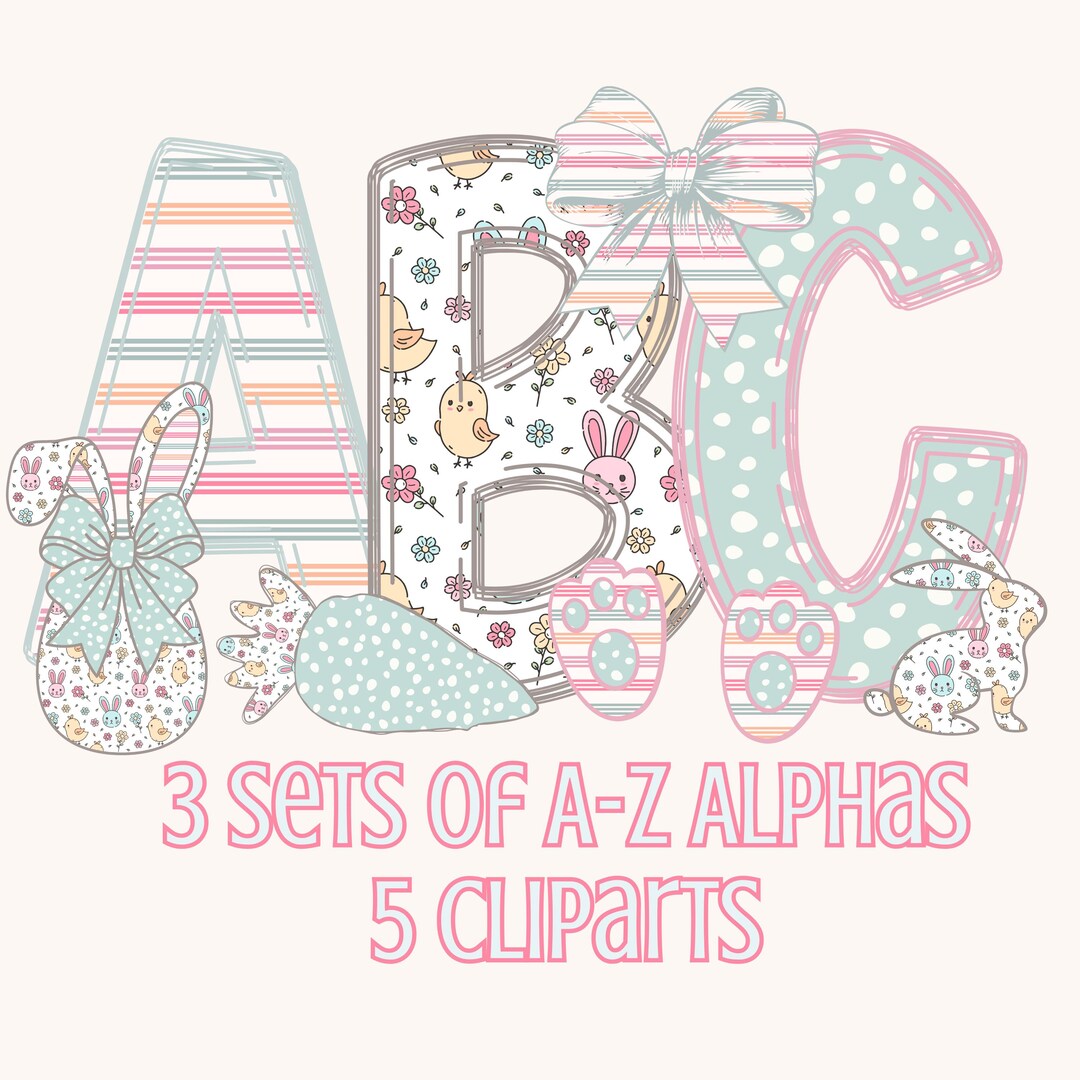 Pastel Easter Peeps Alpha Set Alphabet Bunny Coquette Bow Clipart ...