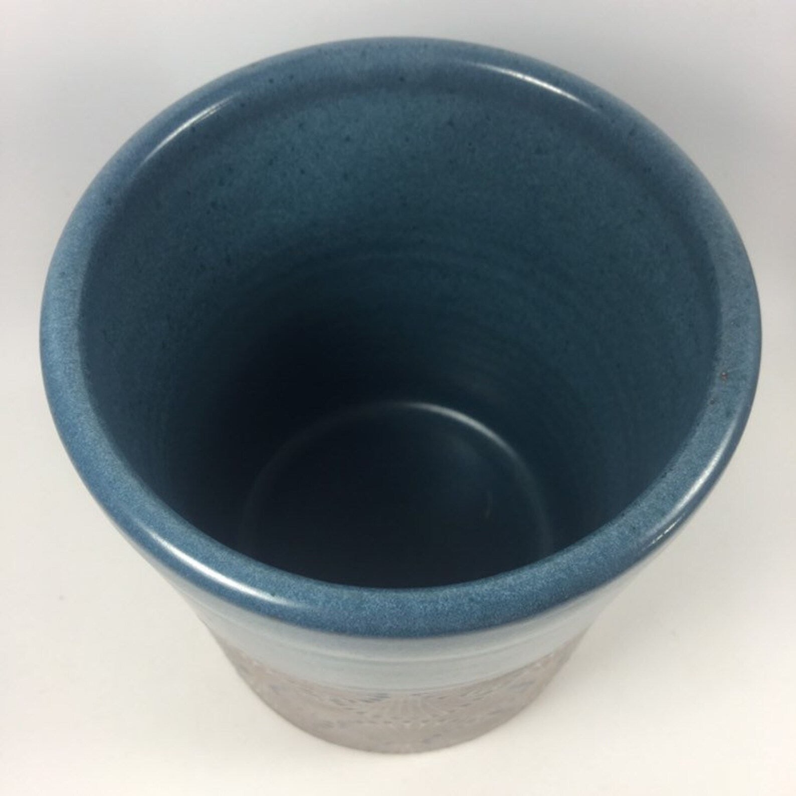 Handmade Teal Blue Kitchen Utensil Holder Crock With Geometric ...