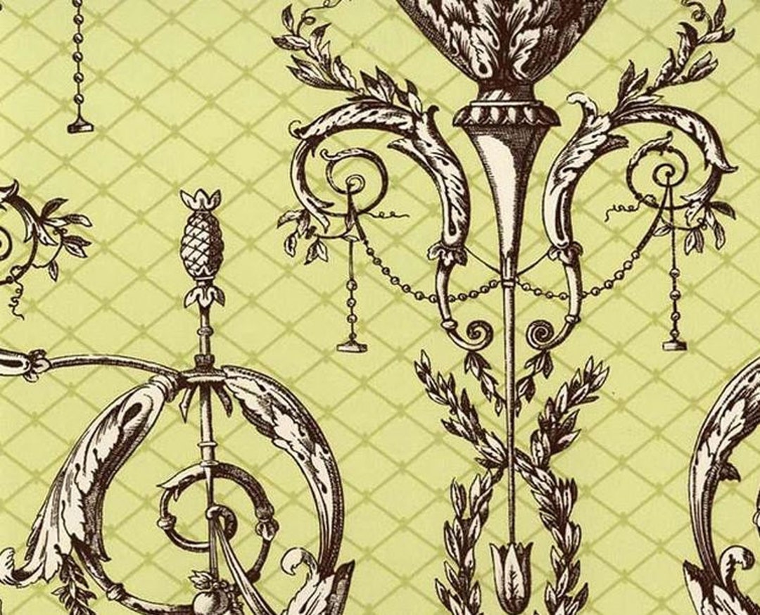 Neoclassical Garland Floral Toil Wallpaper, Vintage French Colonial ...