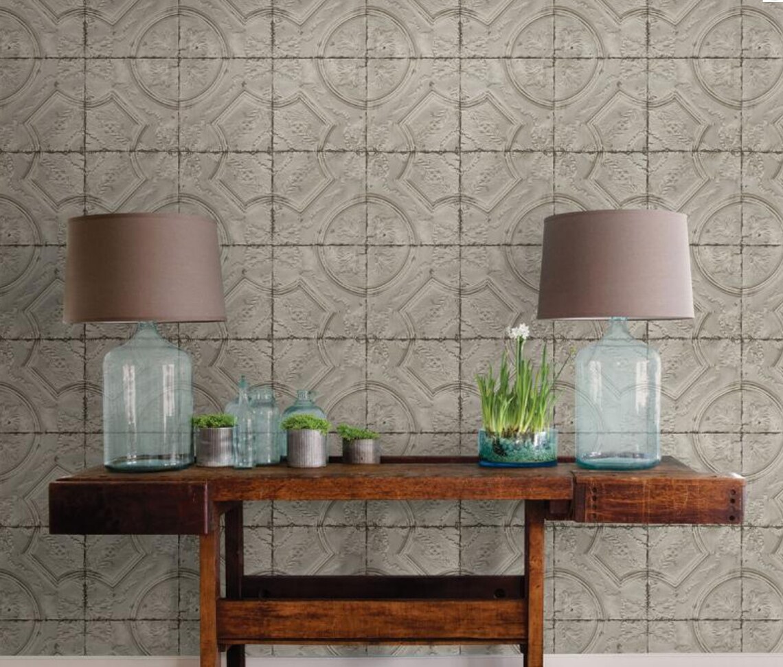 Chippy Tin Tile Wallpaper Vintage Farmhouse Distressed | Etsy