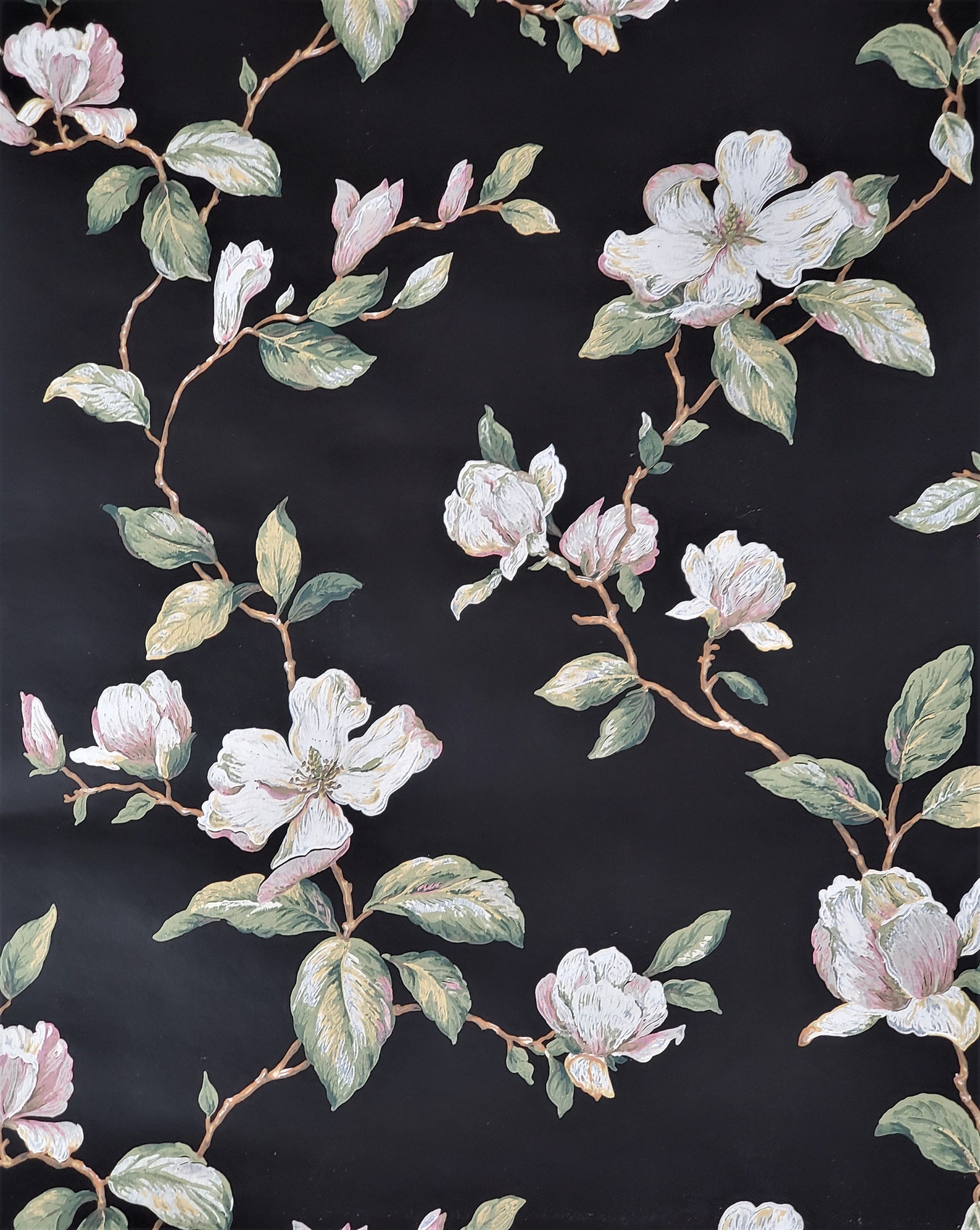 Vintage Black Handpainted Floral Wallpaper Garden Flower - Etsy
