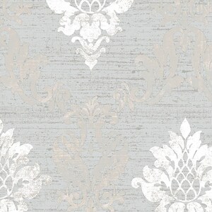Floral Damask Wallpaper Modern Vintage Distressed Metallic, Elegant ...
