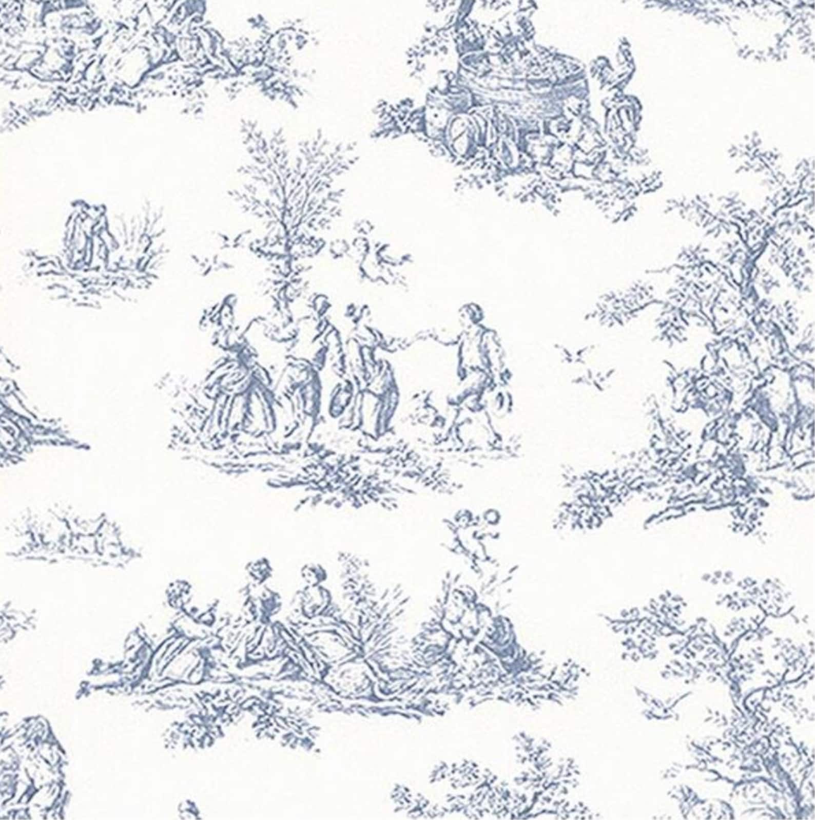 French Country Scenic Toile Wallpaper, Historic Williamsburg Colonial ...