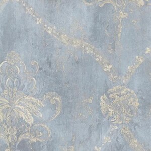 Distressed Floral Damask Wallpaper, Handpainted Garland Swag, Weathered ...