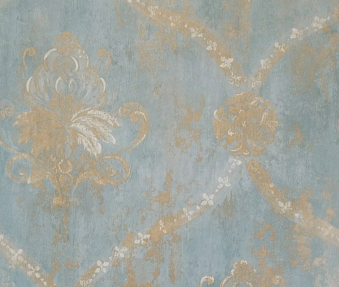 Vintage Victorian Floral Swag Damask Wallpaper Distressed - Etsy