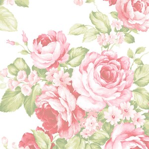 Large Cabbage Rose Bouquet Wallpaper, Modern Farmhouse Statement Wall ...