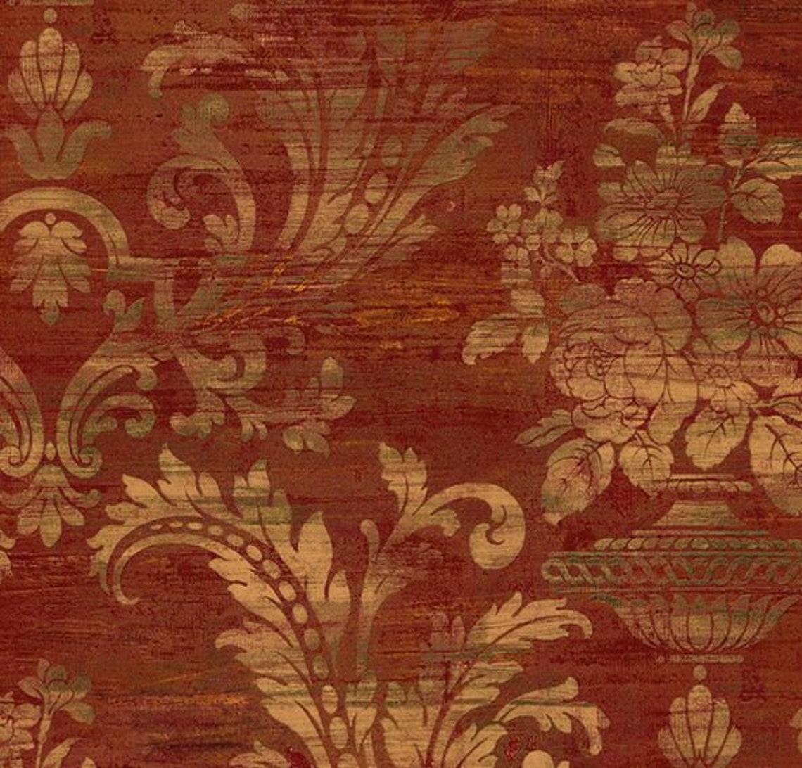 Regal Red Distressed Wallpaper Vintage Gold Victorian Floral | Etsy